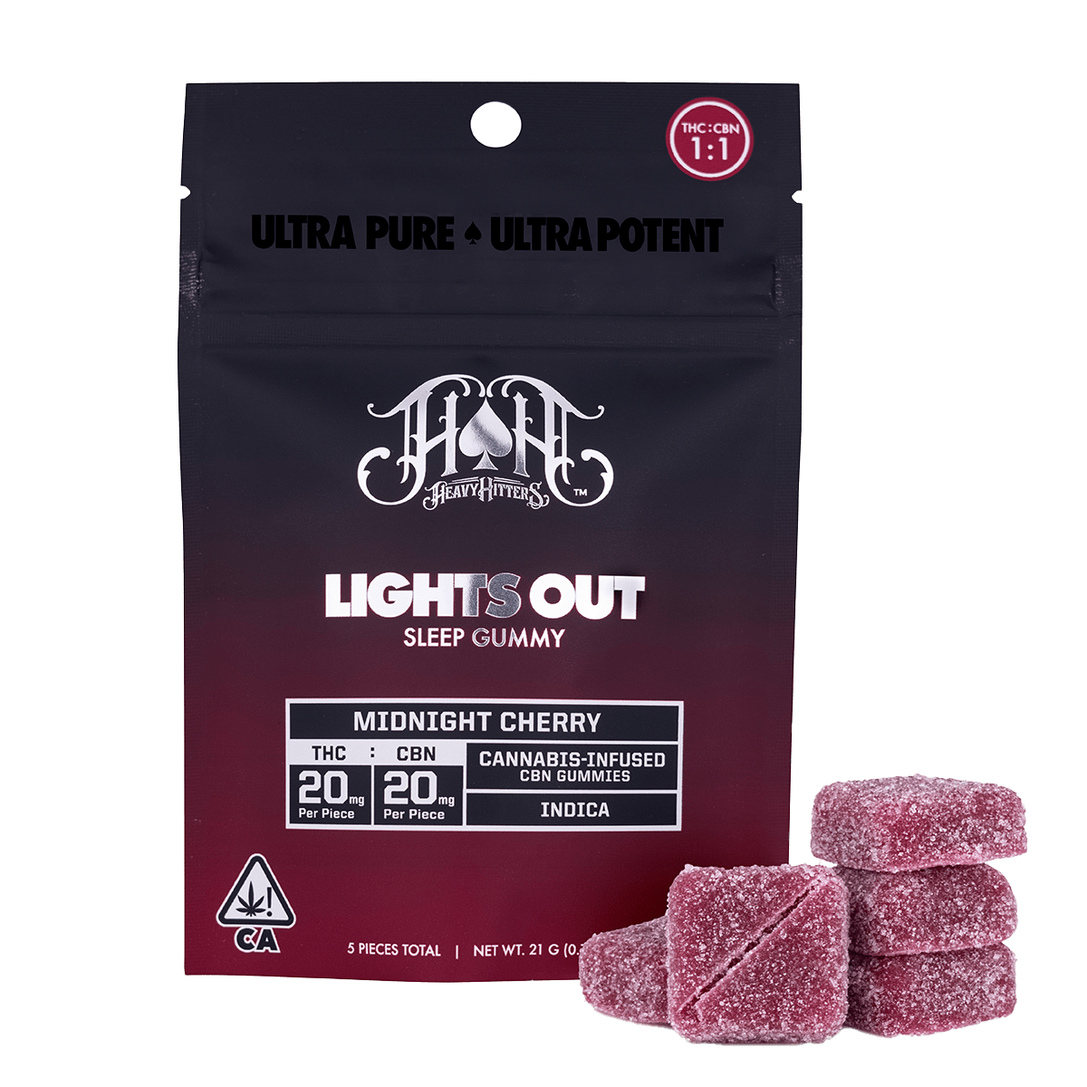 Heavy Hitters 5 Pack Gummies – Cherry Midnight 100mg THC/100mgCBN ...