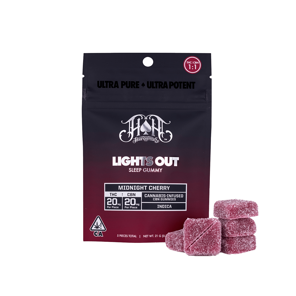 Heavy Hitters 5 Pack Gummies – Cherry Midnight 100mg THC/100mgCBN ...
