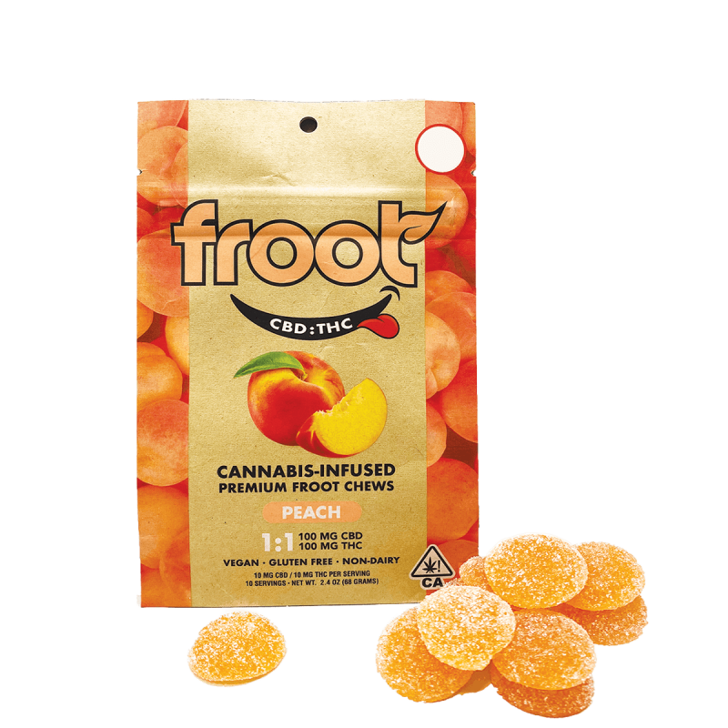 Froot 10 Pack CBD:THC 1:1 Gummies – Peach 100mg CBD / 100mg THC – Chyll.com